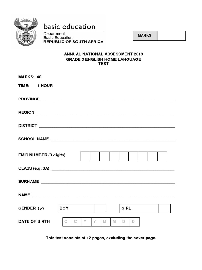 New 2013 Grade 3 English Hl 2013 Test Download Free Pdf English