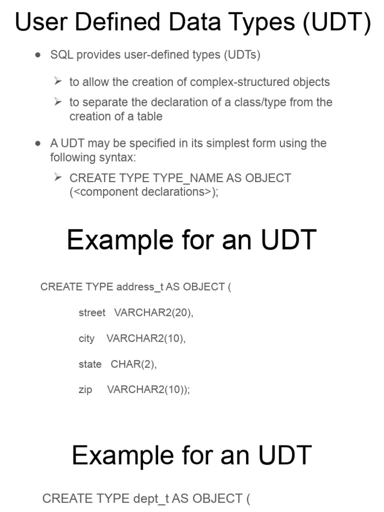 Understanding User Defined Types in SQL | PDF | Method (Computer ...