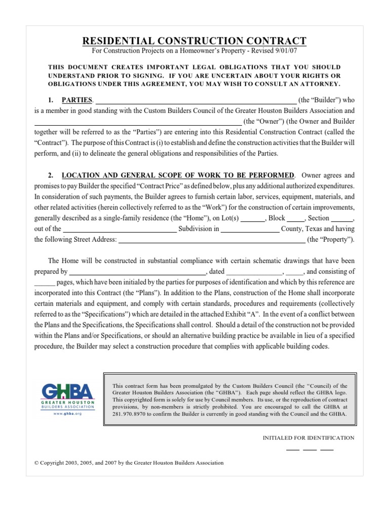 Residential Construction Contract | PDF | Arbitration | General Contractor