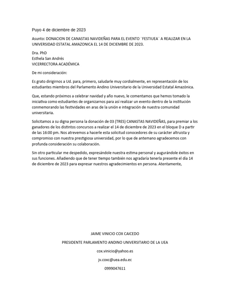 Modelo de Oficio para Solicitar Donaciones | PDF