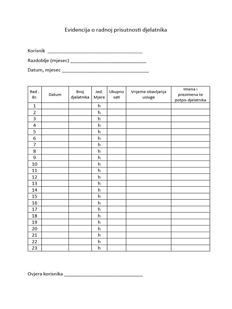 Evidencija o Radnoj Prisutnosti Djelatnika | PDF