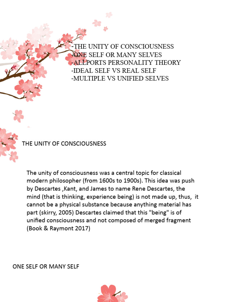 The Unity of Consciousness - One Self or Many Selves - Allports Personality Theory - Ideal Self ...