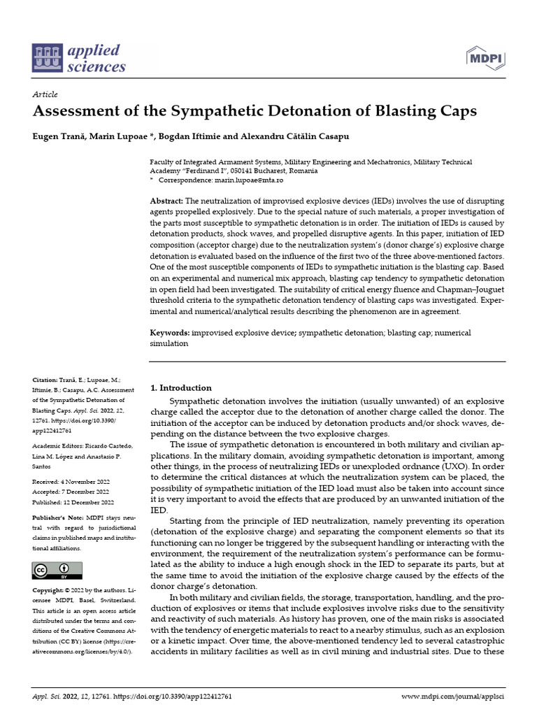 Assessment of The Sympathetic Detonation of Blasti | PDF | Waves | Pressure