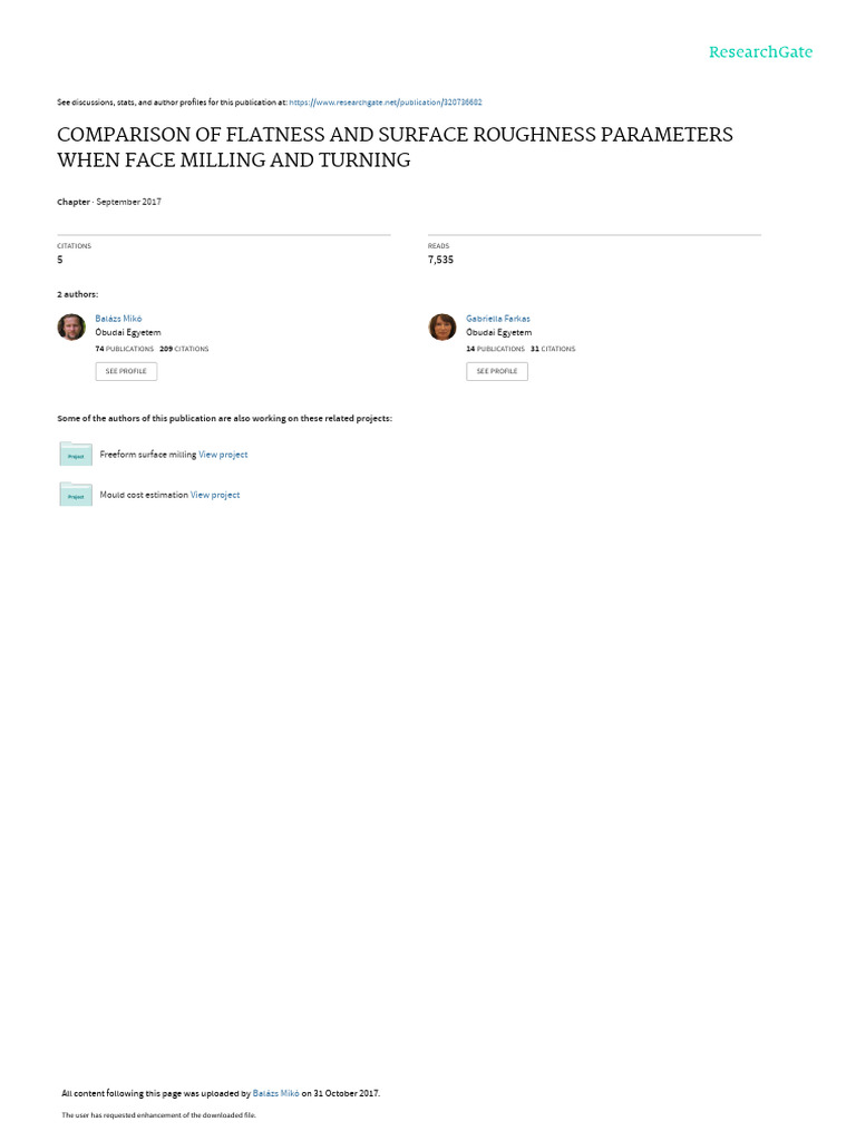 2017COMPARISONOFFLATNESSANDSURFACEROUGHNESSPARAMETERSWHENFACEMILLINGANDTURNING | PDF | Surface ...