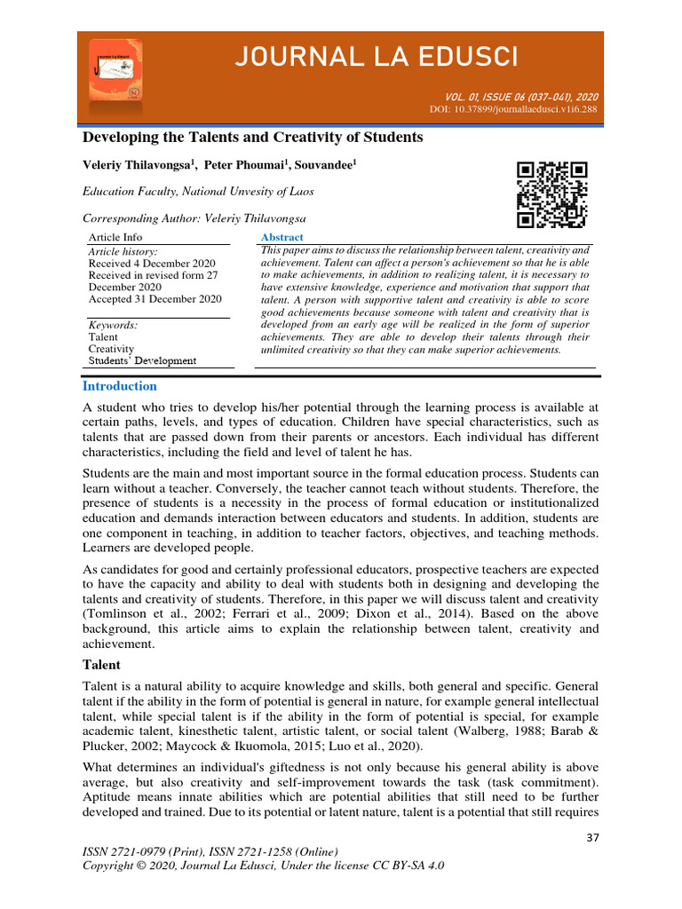 Developing The Talents and Creativity of Students | PDF | Creativity ...