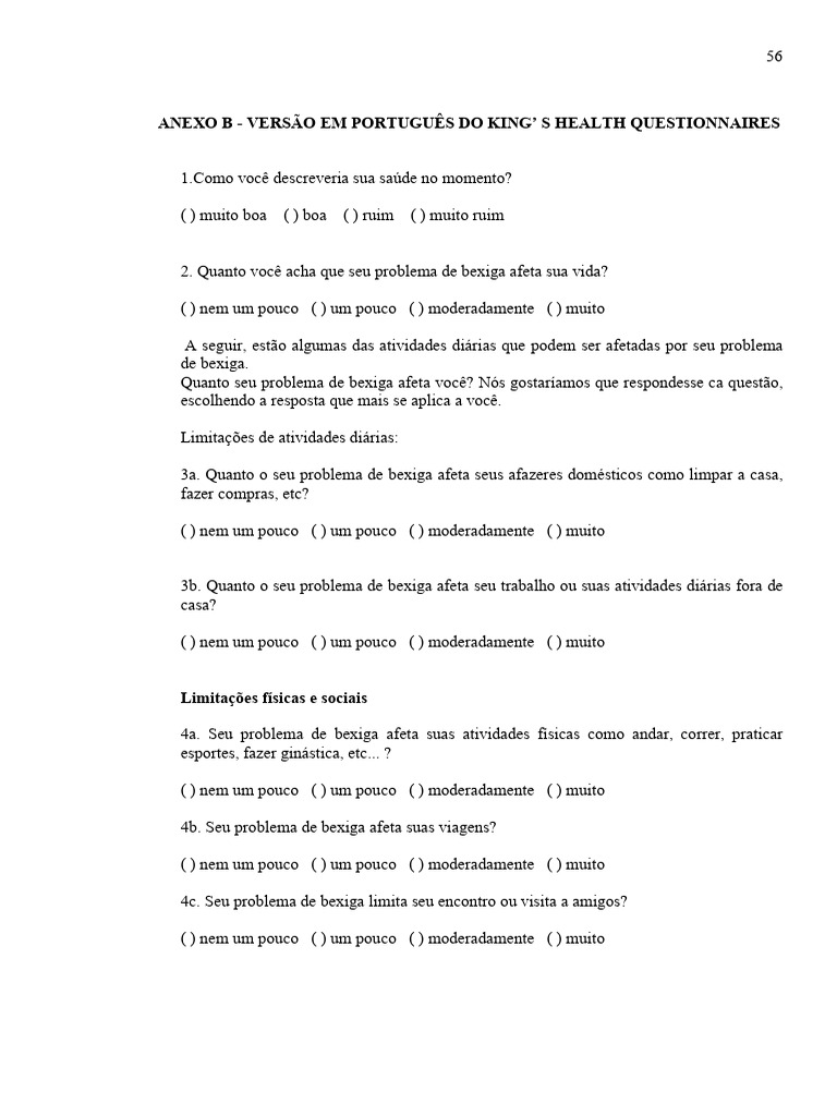 KING’ S HEALTH QUESTIONNAIRES | PDF