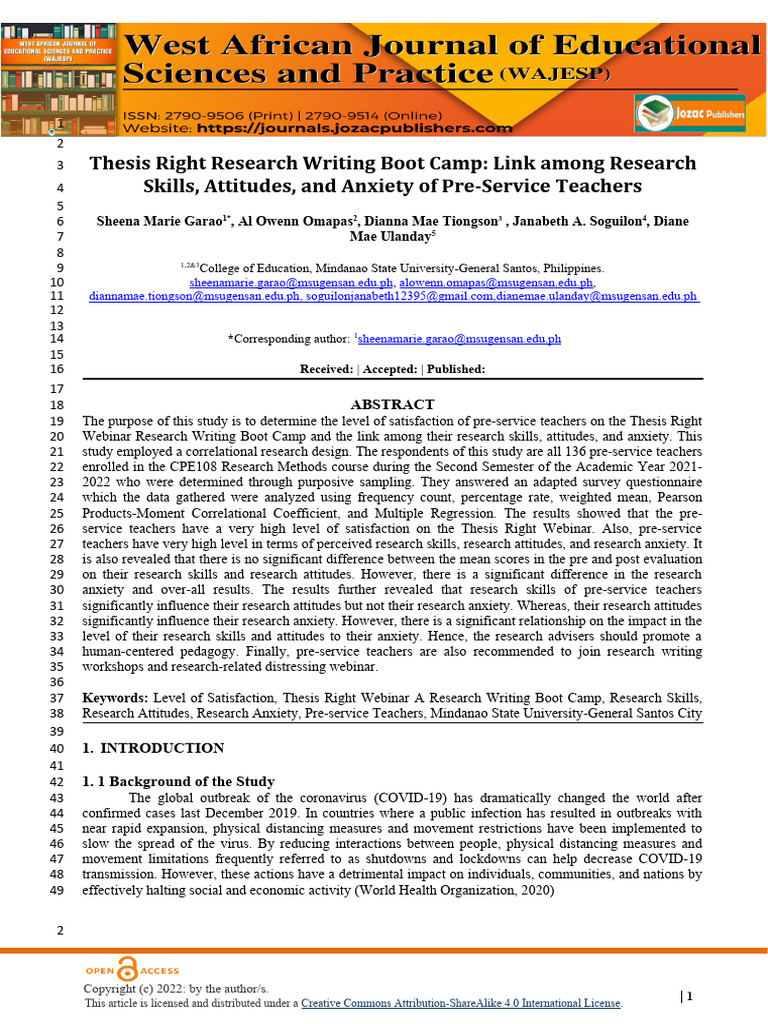 THESIS_RIGHT_RESEARCH_WRITING_BOOT_CAMP_LINK_AMONG_RESEARCH_SKILLS | PDF | Anxiety | Teachers