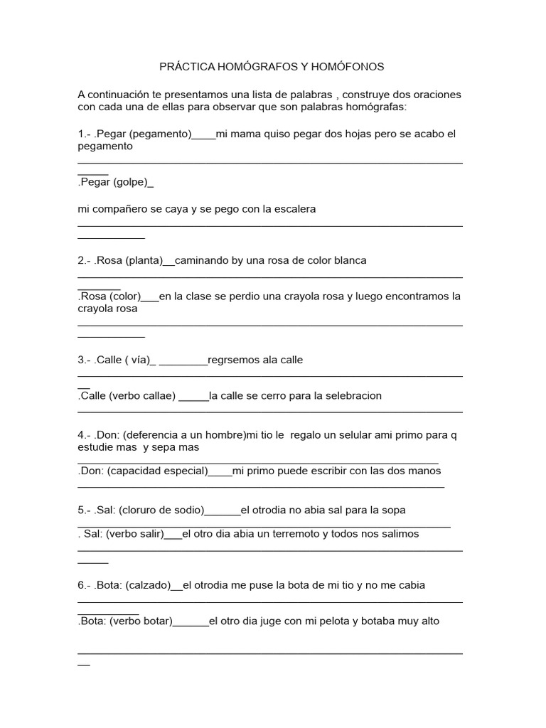 PRÁCTICA HOMÓGRAFOS Y HOMÓFONOS 2 | PDF