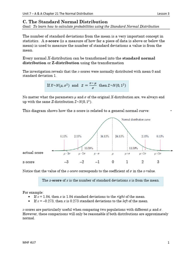 21C. The Standard Normal Distribution | PDF | Standard Score | Normal ...