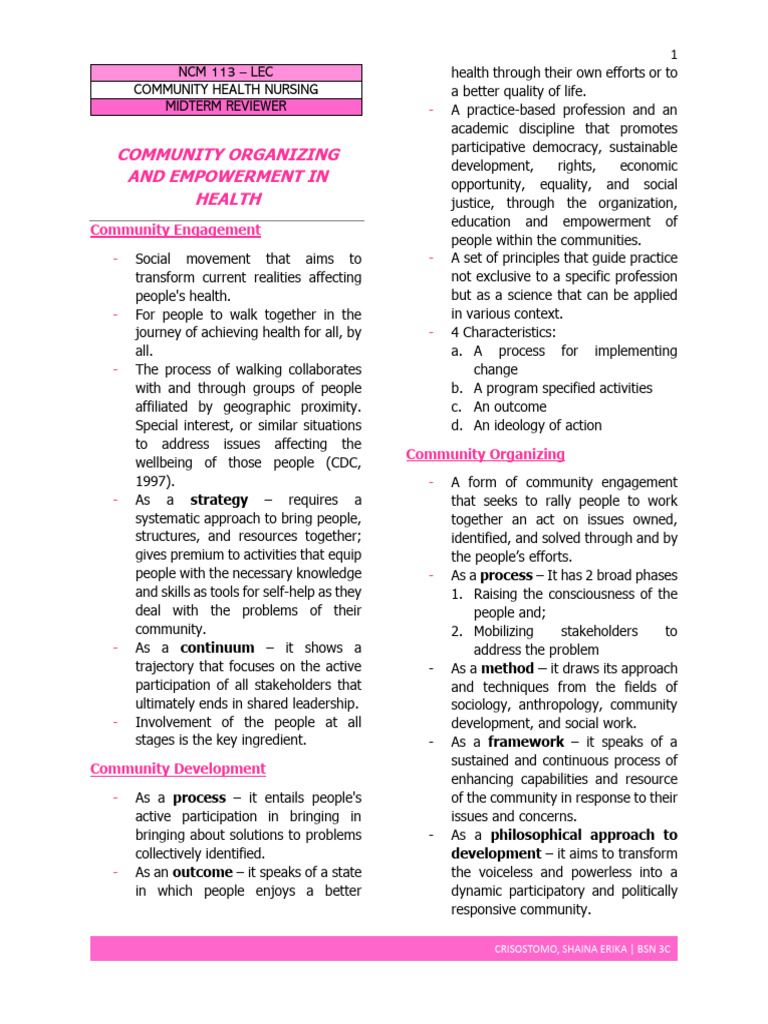 NCM 113 Lec CHN Finals Reviewer | PDF | Health Sciences | Health Care