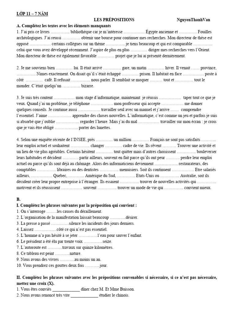 Complétez avec les prépositions appropriées | PDF