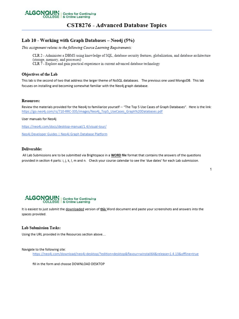 CST8276 - Lab 10 - Working With Graph Databases | PDF | Databases | Screenshot