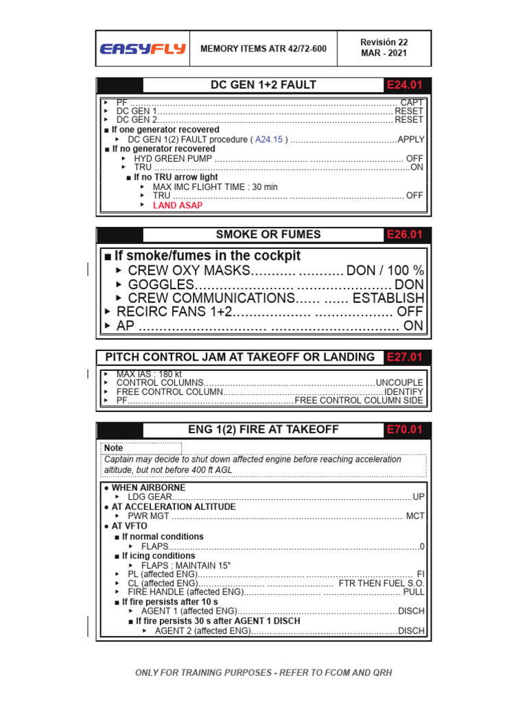 MEMORY ITEMS ATR mar 21 | PDF | Civil Aircraft | Transport Accidents ...
