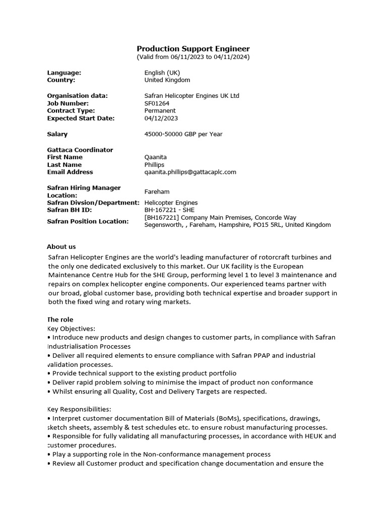 Production Support Engineer JD - Safran | PDF | Engineering ...