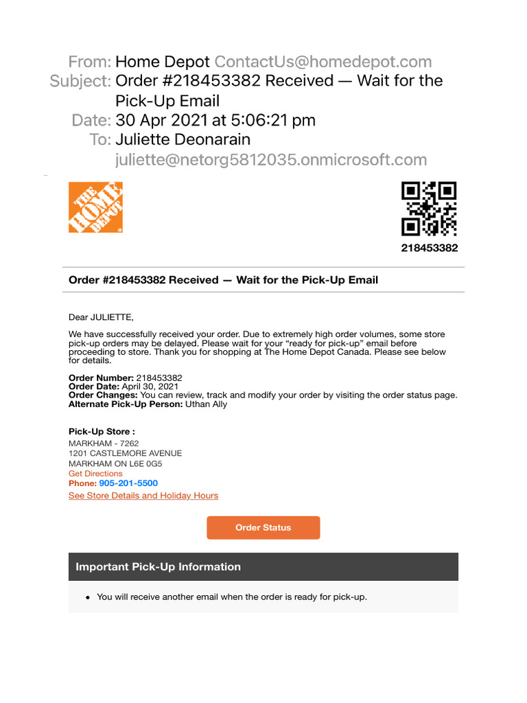 Home Depot Order #218453382 Confirmation | PDF | Computing | Cyberspace