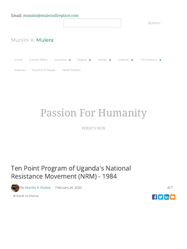Ten Point Program of Uganda's National Resistance Movement (NRM) - 1984 ...