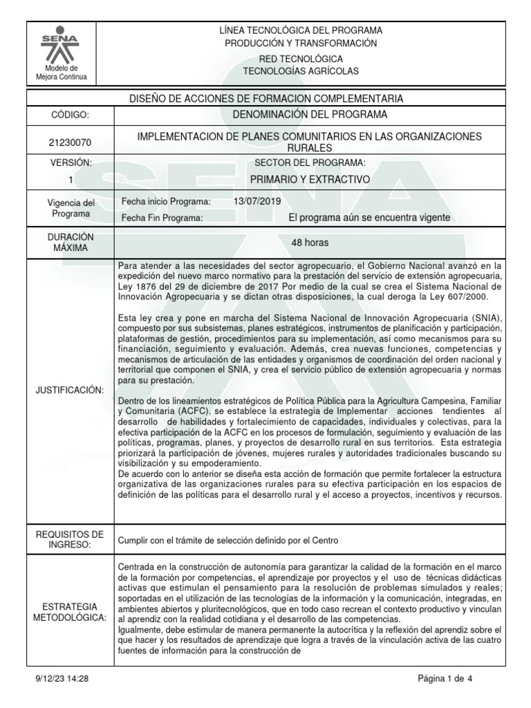 Informe Programa de Formación Complementaria | PDF | Evaluación