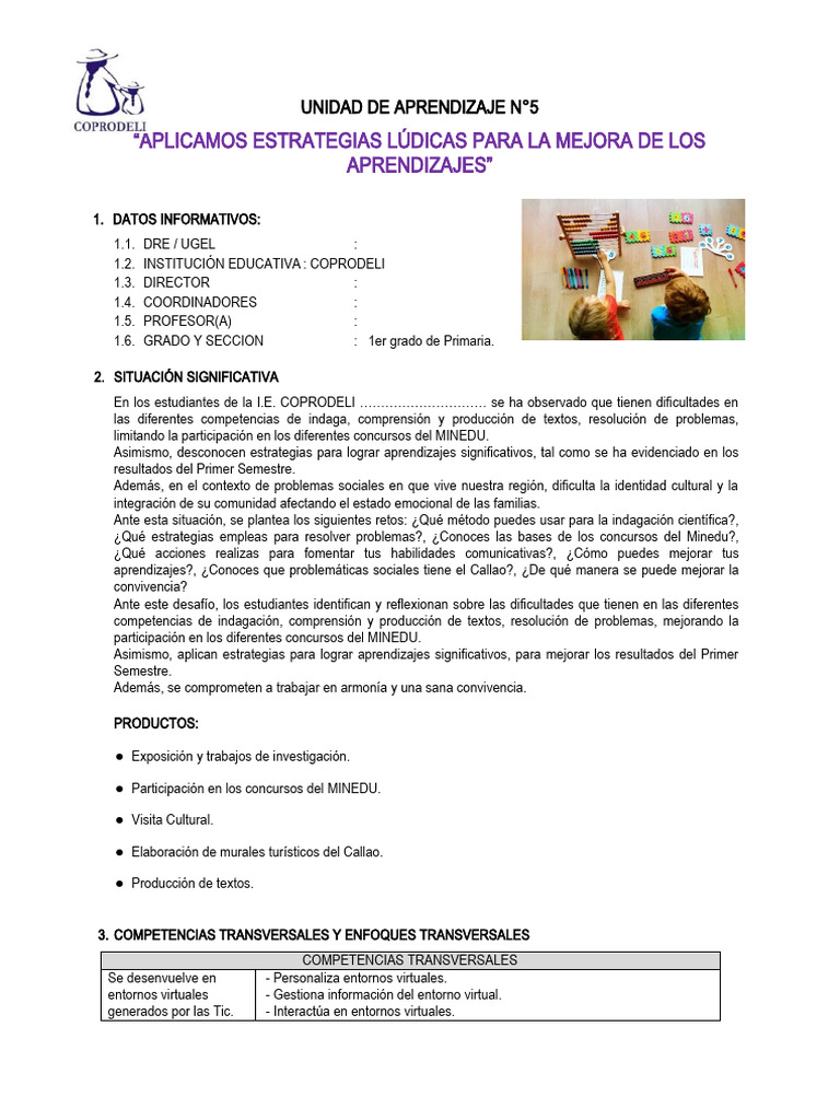 Unidad de Aprendizaje N°5 - Primer Grado | PDF | Aprendizaje | Información