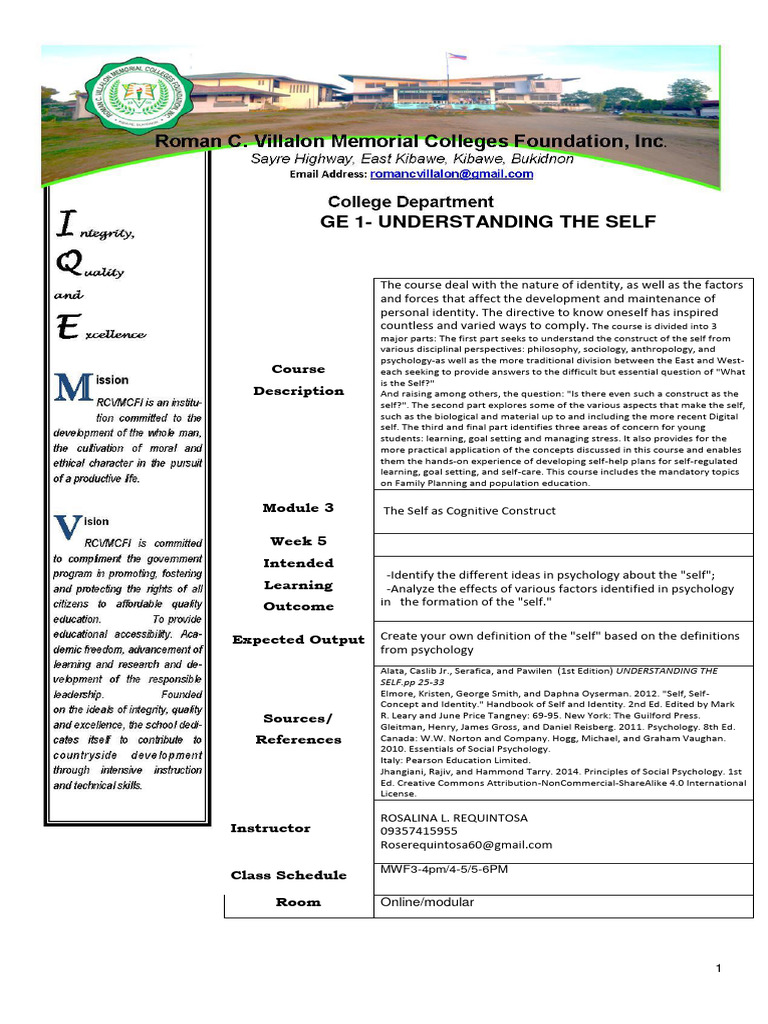UNDERSTANDING THE SELF MODULE 3.docx2021 2022 | PDF | Self Esteem | Self Concept