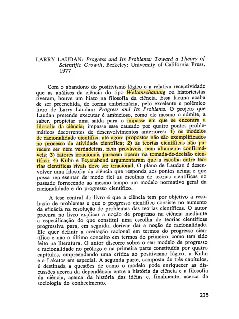 LARRY LAUDAN: Progress and Its Problems | PDF | Science | Racionalidade