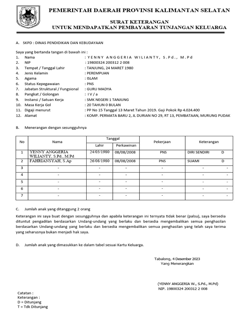 Surat Keterangan Kp4 - Contoh | PDF