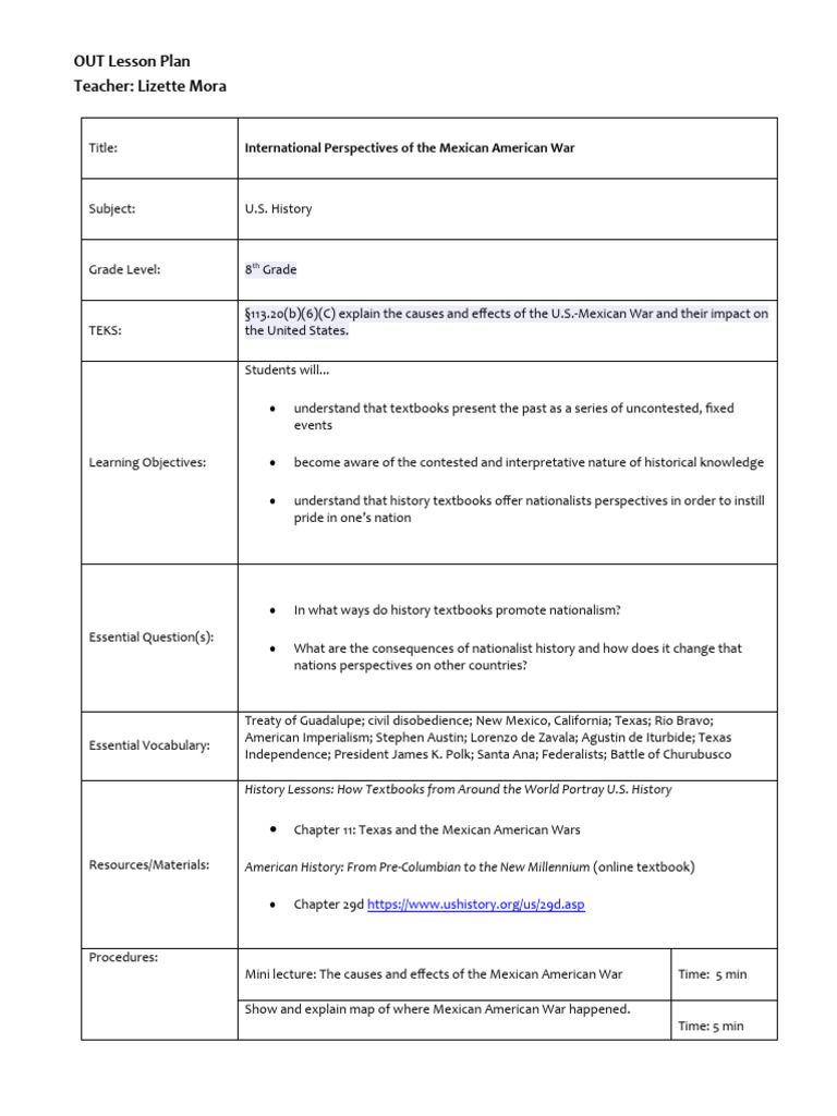Mexican American War Perspectives Lesson | PDF | Mexican–American War ...