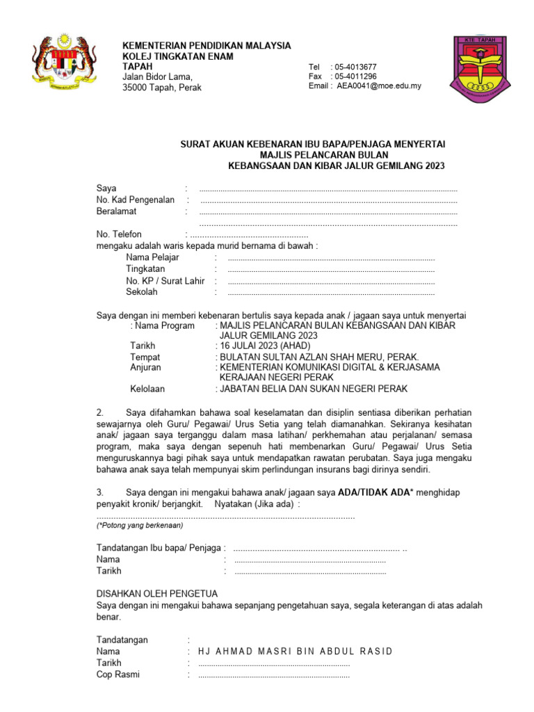 Kementerian Pendidikan Malaysia Kolej Tingkatan Enam Tapah | PDF