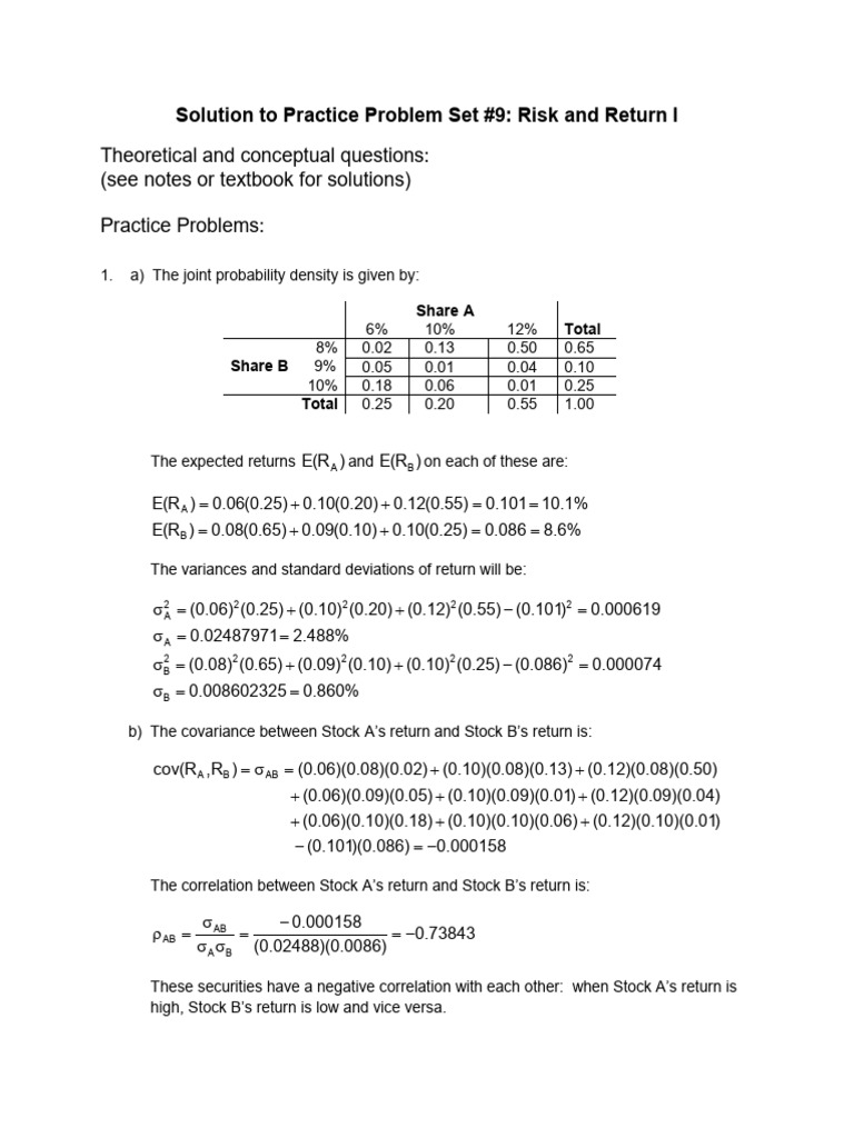 Risk and Return Solutions Overview | PDF | Variance | Data Analysis