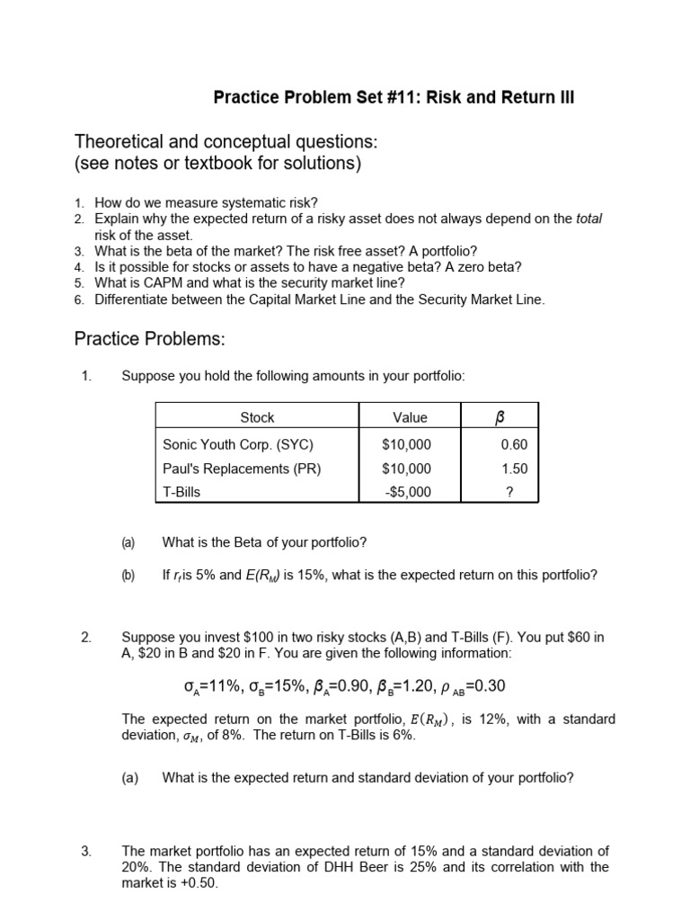 Risk and Return C - Practice Exercises | PDF | Capital Asset Pricing ... Risk and Return C - Practice Exercises | PDF | Capital Asset Pricing ...