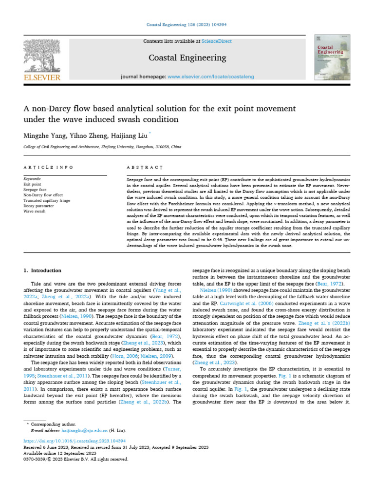 A Non Darcy Flow Based Analytical Solution For The Exit Poin - 2023 ... A Non Darcy Flow Based Analytical Solution For The Exit Poin - 2023 ...