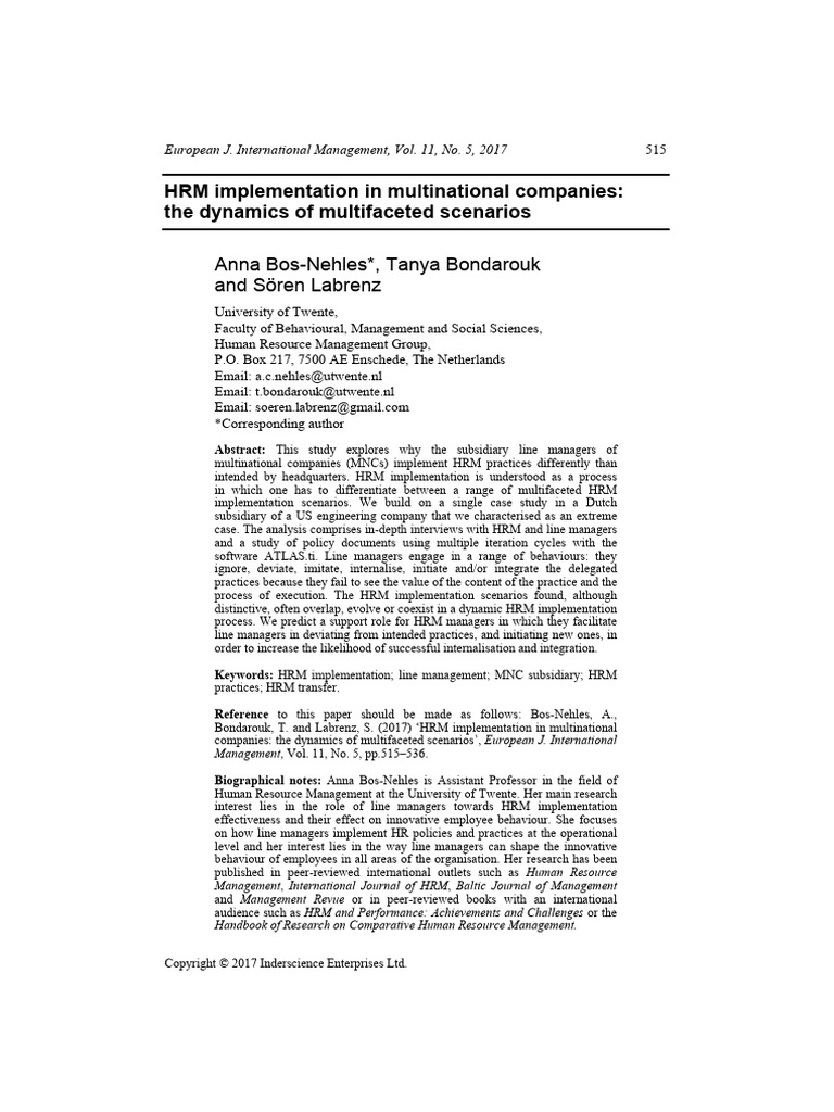 HRM Implementation in Multinational Companies - The Dynamics of Multifaceted Scenarios ...