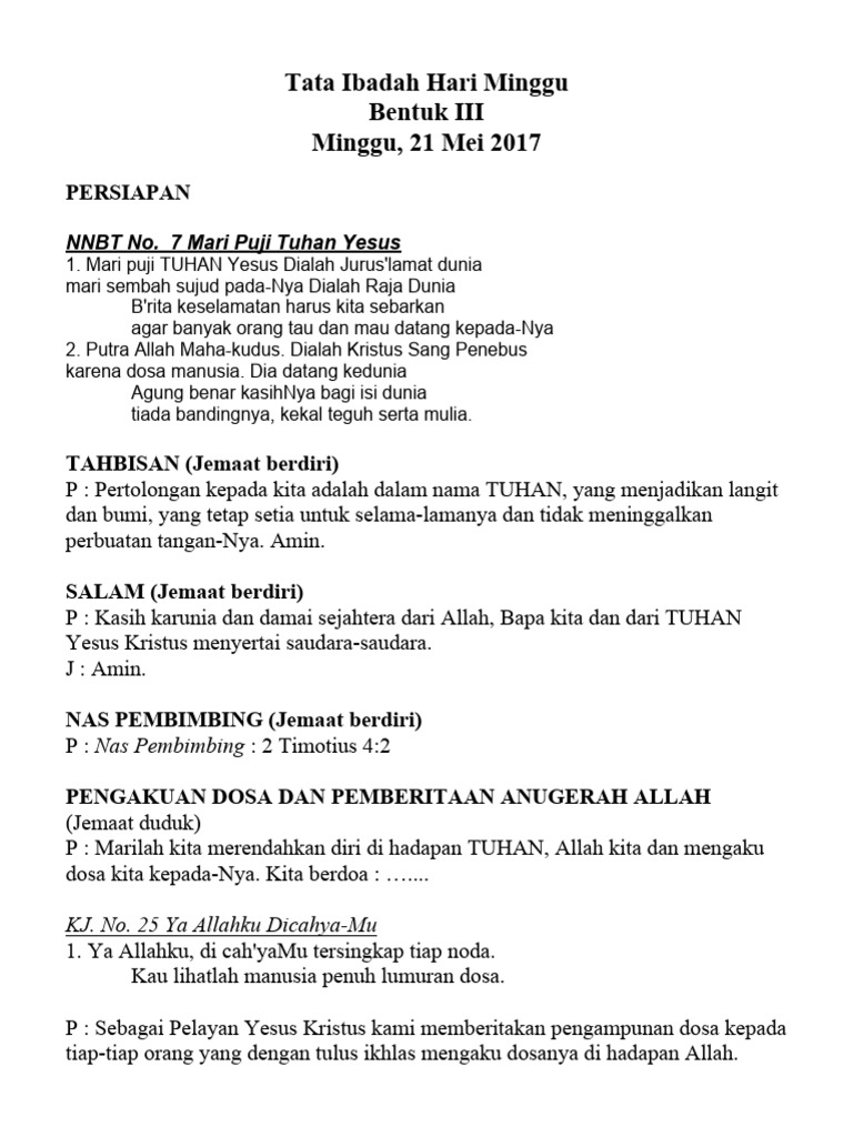 Tata Ibadah Hari Minggu Bentuk 3 | PDF