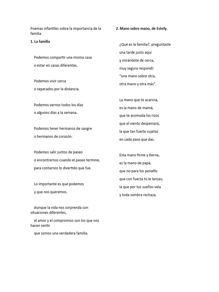Poemas Infantiles Sobre La Importancia de La Familia | PDF | Amor