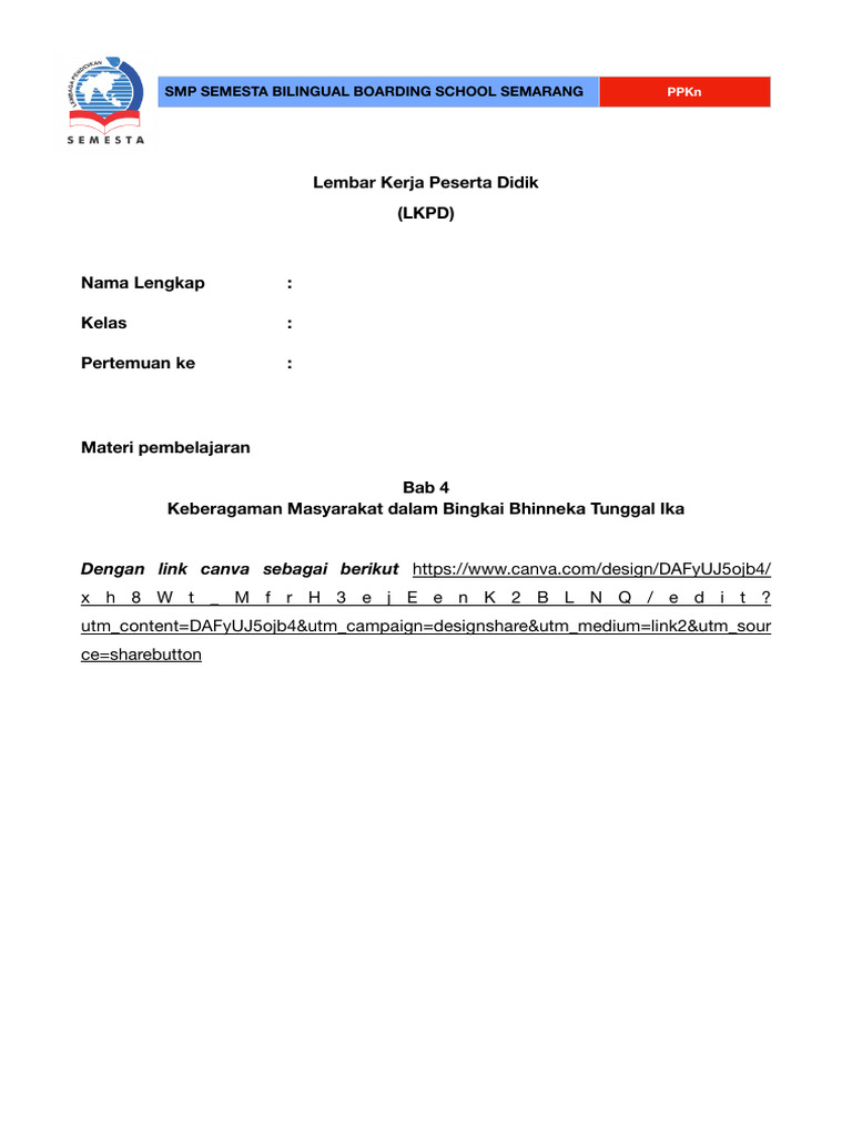 LKPD - PPKN - 9 - Bab 4 - Pertemuan 1 | PDF