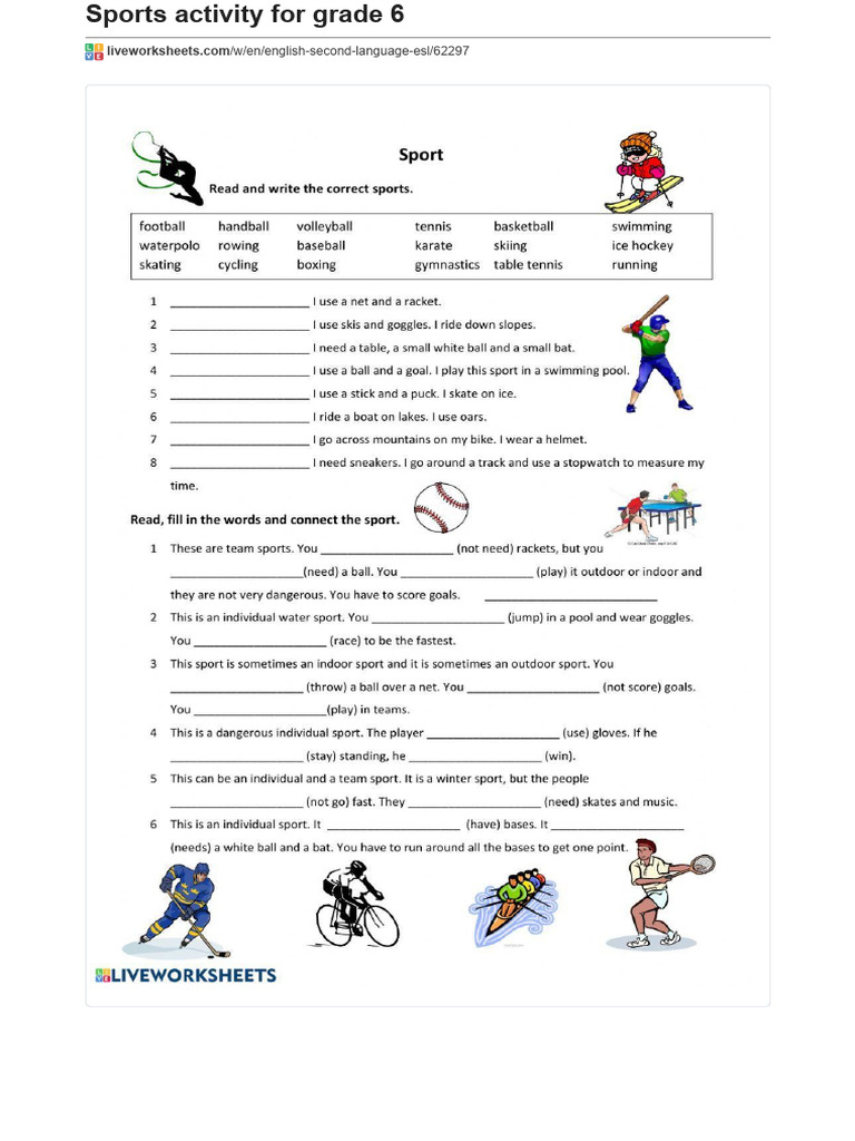 Sports Activity For Grade 6 - Live Worksheets | PDF