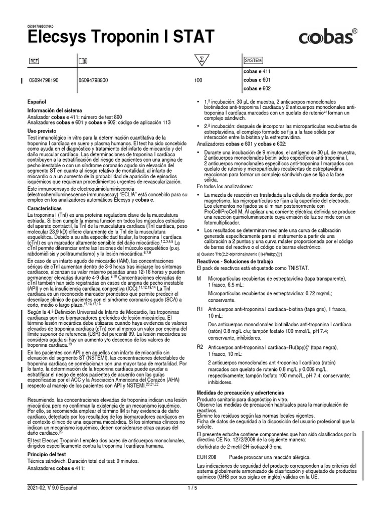 Insert - Elecsys Troponin I STAT.05094798500.V9.es | PDF