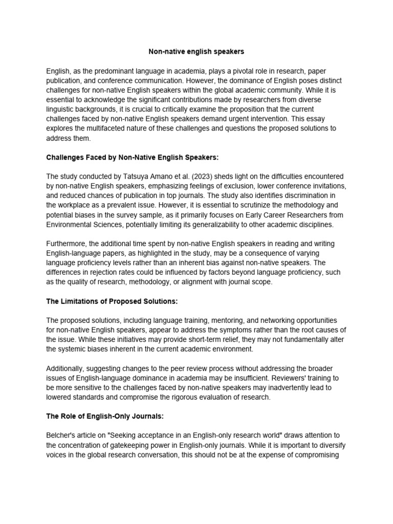 The Challenges of Non-Native English Speakers | PDF | English Language ...