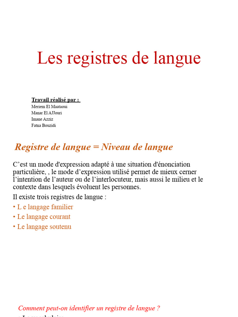 Les Registres de Langue Fin | PDF | Linguistique | Grammaire