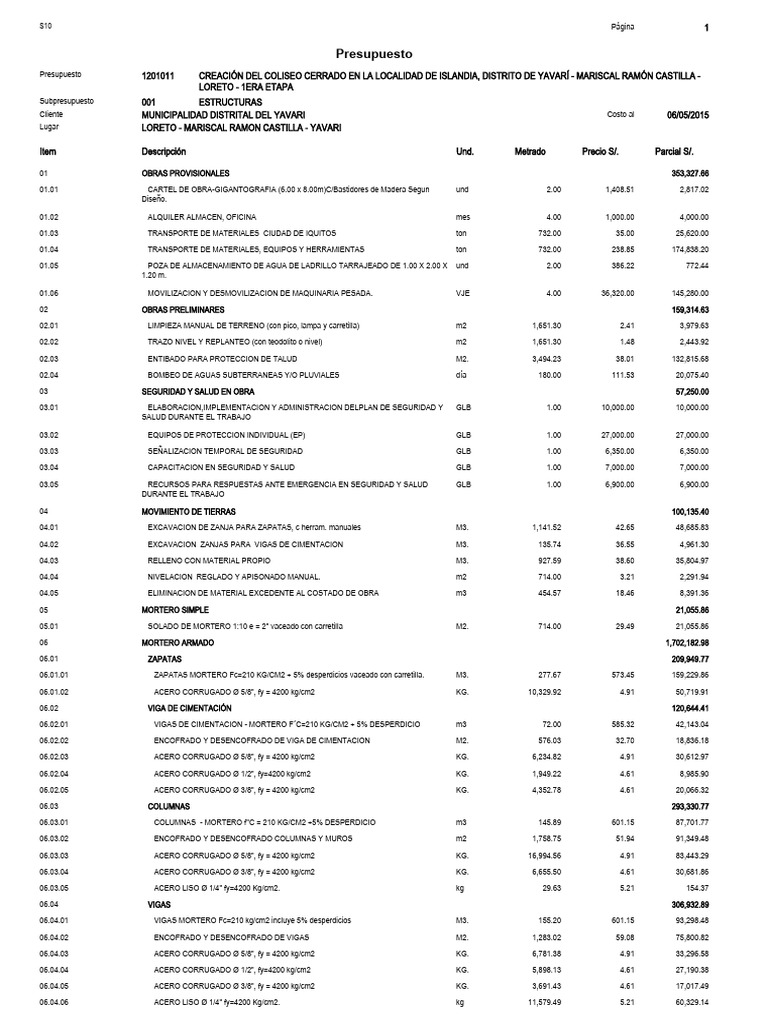 Presupuesto COLISEO | PDF