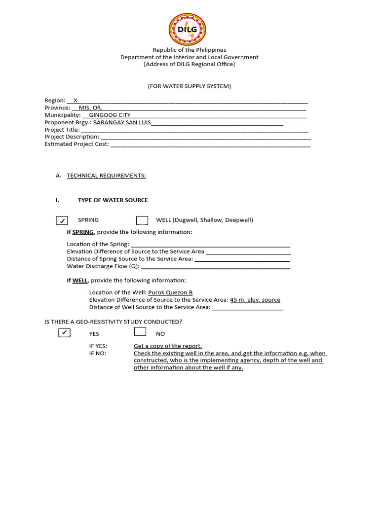 DILG Form blank | PDF | Water | Water Supply