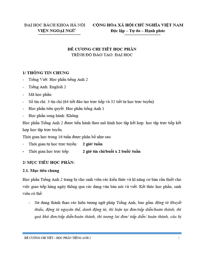 E2 - DeCuongChiTiet (G I Sinh Viên) | PDF