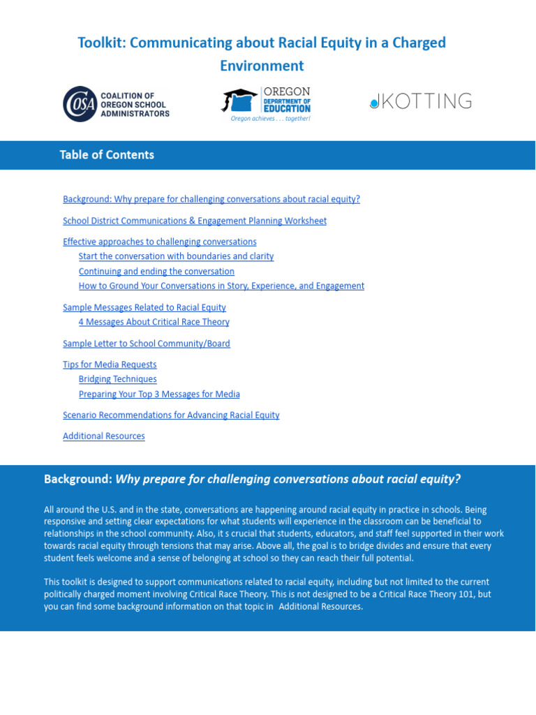 COSA ODE Toolkit - Communicating About Racial Equity in A Charged Environment | PDF | Critical ...