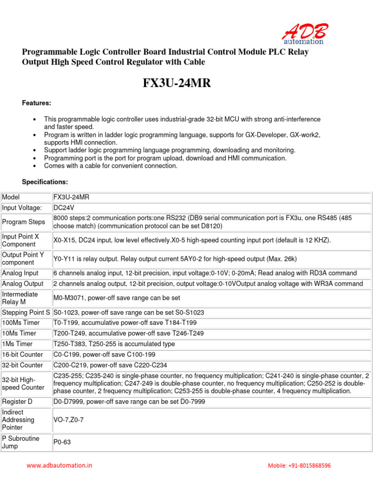 Low Cost PLC Fx3u 24mr | PDF | Programmable Logic Controller | Relay