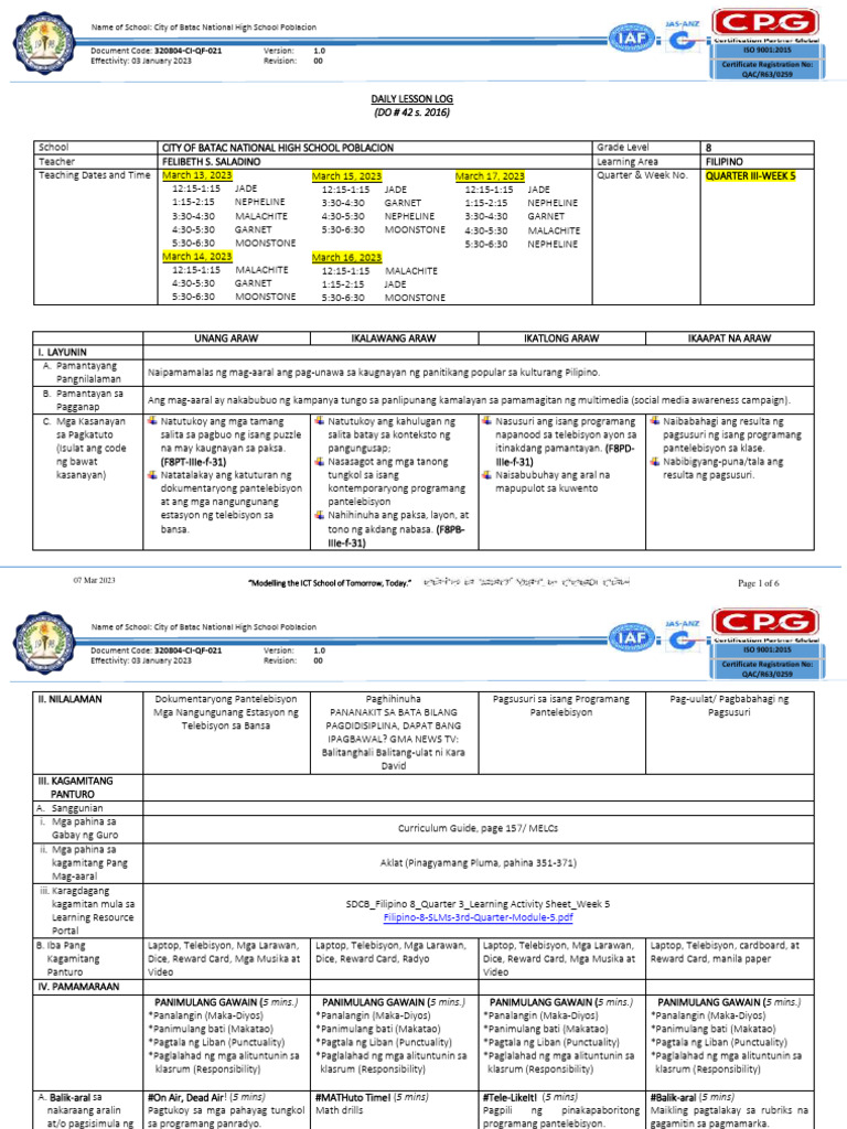DLL - Q3 - Fil8 - Week 5 | PDF