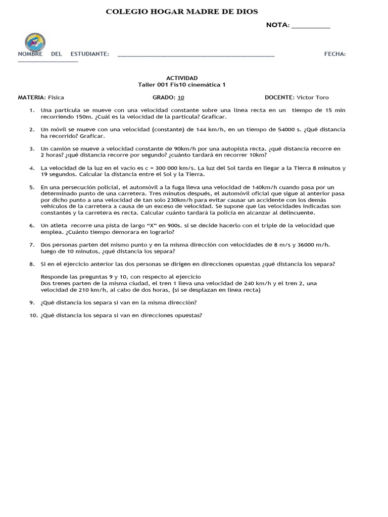 Taller 001 Fis 10 | PDF