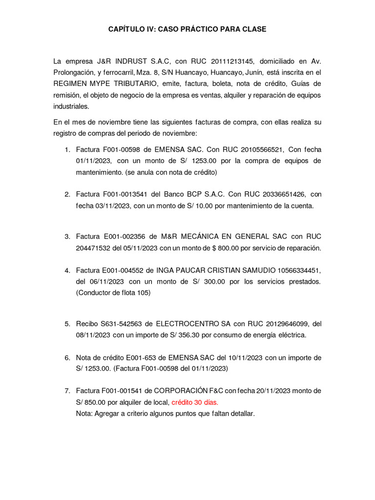 Registro de Compras - Caso Práctico para Clase | PDF | Finanzas y dinero