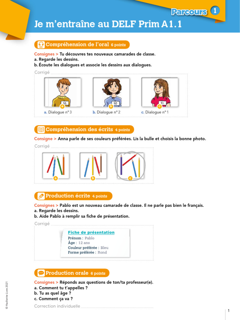 Exercices DELF Prim A1.1 | PDF