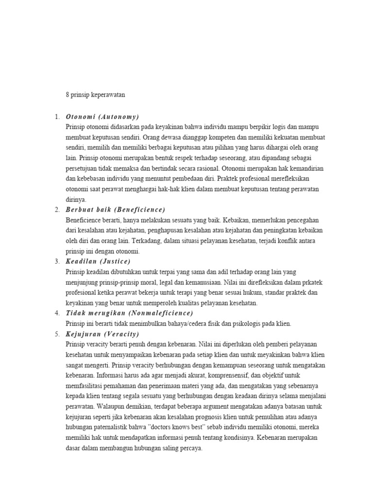 8 Prinsip Keperawatan | PDF