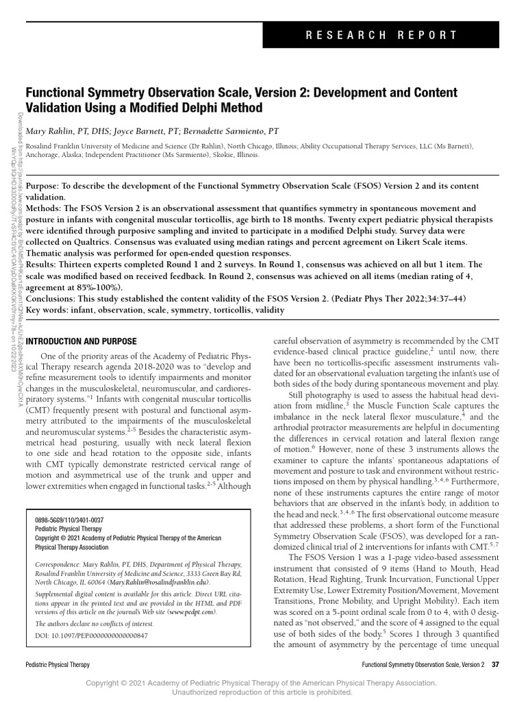 Functional Symmetry Observation Scale Version 2 13 Pdf Survey Methodology Physical Therapy