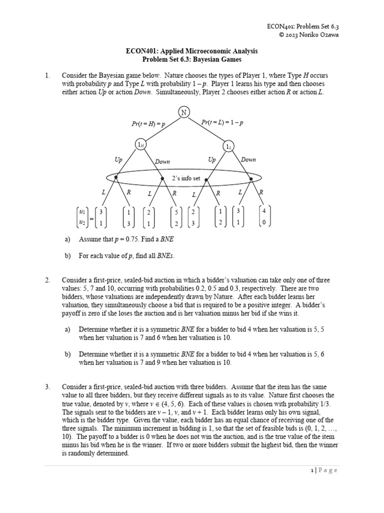 PS 6.3 Bayesian Games | PDF | Auction | Auction Theory